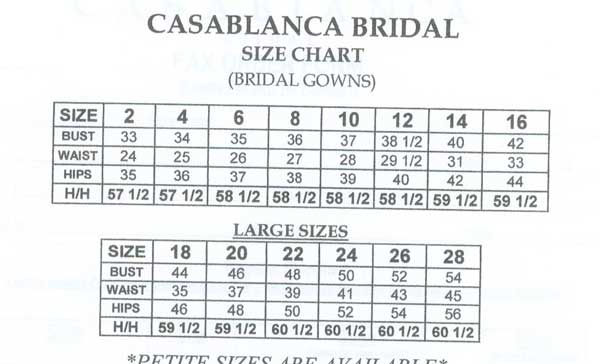 Get Bridal Dress Size Chart Pictures